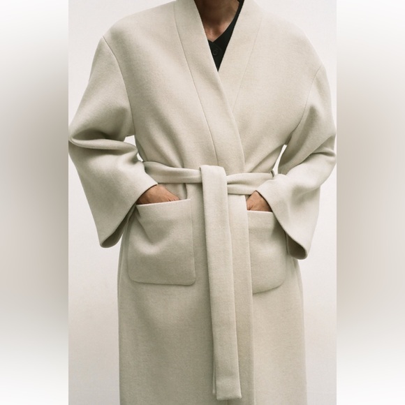 Zara | Jackets & Coats | Zara Stone Collarless Manteco Wool Coat Zw ...